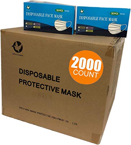 2000 PCS Wholesale Bulk Disposable Face Masks Blue (40 Boxes, 50pcs/Box), 3-Layers