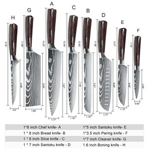 Dfito Kitchen Chef Knife Sets, 3.5-8 Inch Set Boxed Knives 440A Stainless Steel Ultra Sharp Japanese Knives, 8 Pieces Knife Sets for Professional Chefs