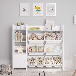 sturdis kids toy storage organizer with kids toy shelf and 8 white toy bins – perfect toy storage solution - your kids will have fun and you will be free from messes!