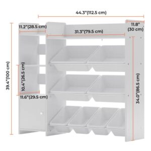 Sturdis Kids Toy Storage Organizer with Kids Toy Shelf and 8 White Toy Bins – Perfect Toy Storage Solution - Your Kids Will Have Fun and You Will be Free from Messes!