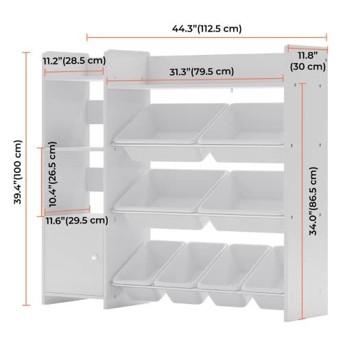 Sturdis Kids Toy Storage Organizer with Kids Toy Shelf and 8 White Toy Bins – Perfect Toy Storage Solution - Your Kids Will Have Fun and You Will be Free from Messes!