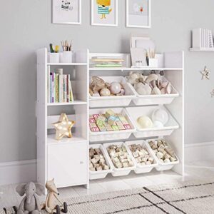 Sturdis Kids Toy Storage Organizer with Kids Toy Shelf and 8 White Toy Bins – Perfect Toy Storage Solution - Your Kids Will Have Fun and You Will be Free from Messes!