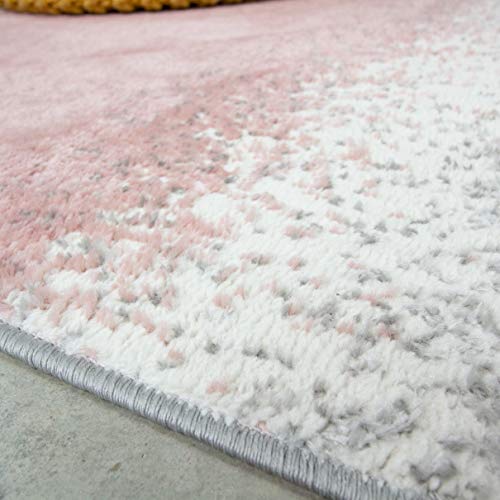 Pink and Gray Ombre Striped Rug Distressed Blush Graphite Block Silver Living Room Area Bedroom Hallway Rugs 6'2" x 9'2"