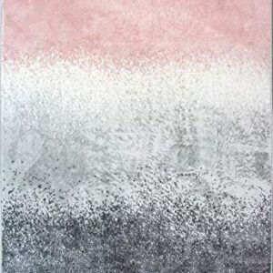 Pink and Gray Ombre Striped Rug Distressed Blush Graphite Block Silver Living Room Area Bedroom Hallway Rugs 6'2" x 9'2"