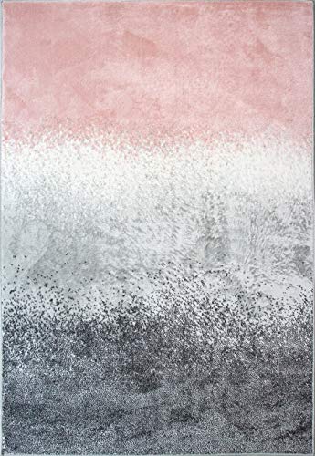 Pink and Gray Ombre Striped Rug Distressed Blush Graphite Block Silver Living Room Area Bedroom Hallway Rugs 6'2" x 9'2"