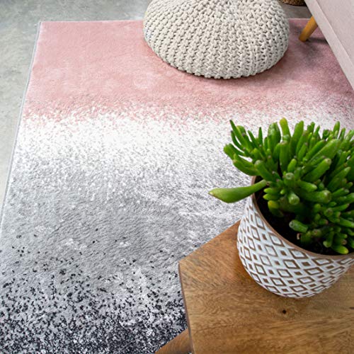 Pink and Gray Ombre Striped Rug Distressed Blush Graphite Block Silver Living Room Area Bedroom Hallway Rugs 6'2" x 9'2"