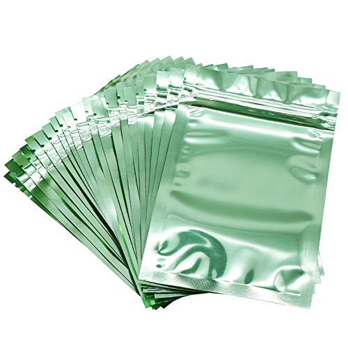 100 Counts Resealable Smell Water Proof Bags Foil Pouch Bag Flat Ziplock Bag with Clear Window for Party Favor Food Storage Gifts Bags Goodie Bag Green 4 x 6 Inches