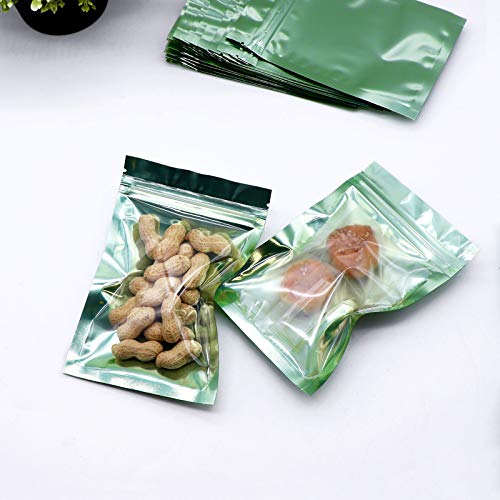 100 Counts Resealable Smell Water Proof Bags Foil Pouch Bag Flat Ziplock Bag with Clear Window for Party Favor Food Storage Gifts Bags Goodie Bag Green 4 x 6 Inches