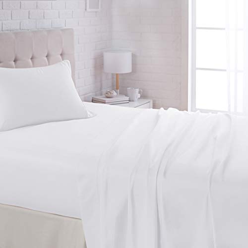 AmazonBasics Lightweight Super Soft Easy Care Microfiber Bed Sheet Set with 16" Deep Pockets - Full, Bright White & Light-Weight Microfiber Duvet Cover Set with Snap Buttons - Full/Queen, Bright White