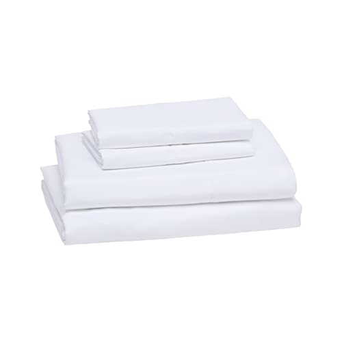 AmazonBasics Lightweight Super Soft Easy Care Microfiber Bed Sheet Set with 16" Deep Pockets - Full, Bright White & Light-Weight Microfiber Duvet Cover Set with Snap Buttons - Full/Queen, Bright White