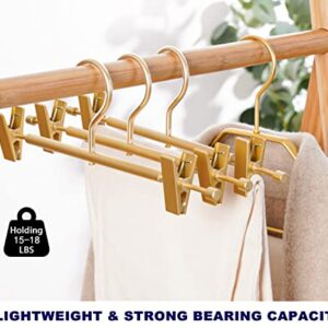 Amber Home Premium Matte Gold Aluminum Pants Hangers 10 Pack, 12.2” Extra Smooth & Durable Metal Skirt Slack Hanger, Light & Sturdy Metal Rack for Trouser with 2-Adjustable Non Slip Clips Swivel Hook