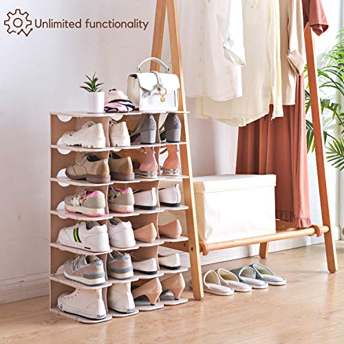 SHOEWAY 6-Tier Shoe Organizer Rack, Stackable and Adjustable Multi-Function Space-Saving Shoe Storage Shelf, Ideal for Entryway Hallway Closet Cabinet Walkway Bill Living Room Corridor Balcony [Khaki]