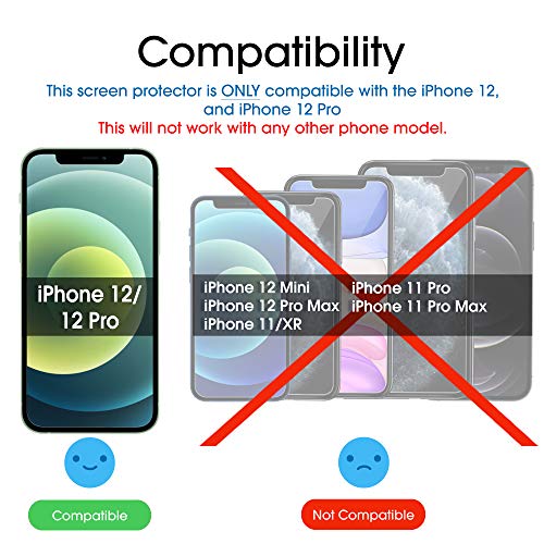 amFilm Glass Screen Protector Compatible for iPhone 12, iPhone 12 Pro Display with Easy Installation Tray, Glass, 3 Pack