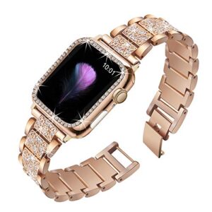 Mesime Compatible for Apple Watch Band with Screen Protector Case, Jewelry Replacement Band 45mm 44mm 42mm 41mm 40 mm 38mm 2 Pack Bling Protective Cover for iWatch Series 8/7/6/5/4/3/2/1/SE Women