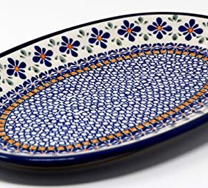 Polish Pottery Oval Serving Platter From Zaklady Ceramiczne Boleslawiec Mosaic Flower Pattern, Dimensions: 12 Inch X 7.75 Inch