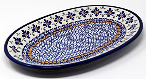 Polish Pottery Oval Serving Platter From Zaklady Ceramiczne Boleslawiec Mosaic Flower Pattern, Dimensions: 12 Inch X 7.75 Inch