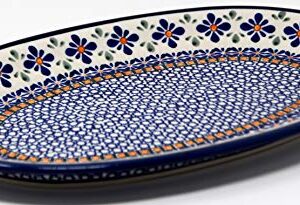 Polish Pottery Oval Serving Platter From Zaklady Ceramiczne Boleslawiec Mosaic Flower Pattern, Dimensions: 12 Inch X 7.75 Inch