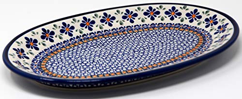 Polish Pottery Oval Serving Platter From Zaklady Ceramiczne Boleslawiec Mosaic Flower Pattern, Dimensions: 12 Inch X 7.75 Inch