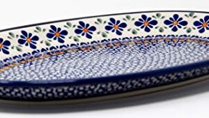 Polish Pottery Oval Serving Platter From Zaklady Ceramiczne Boleslawiec Mosaic Flower Pattern, Dimensions: 12 Inch X 7.75 Inch