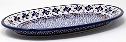 Polish Pottery Oval Serving Platter From Zaklady Ceramiczne Boleslawiec Mosaic Flower Pattern, Dimensions: 12 Inch X 7.75 Inch