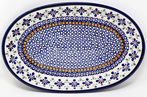 Polish Pottery Oval Serving Platter From Zaklady Ceramiczne Boleslawiec Mosaic Flower Pattern, Dimensions: 12 Inch X 7.75 Inch