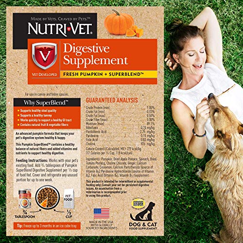 Nutri-Vet Digestive Supplement | Fresh Pumpkin + SuperBlend Formula | Soothes Upset Stomach | For Dogs and Cats 4pack