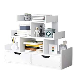 desktop bookshelf magazine rack 2-drawer divide partition stratification storage rack office desk home 60x17x51cm mumujin (color : white)