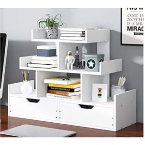 Desktop Bookshelf Magazine Rack 2-Drawer Divide Partition Stratification Storage Rack Office Desk Home 60X17X51CM MUMUJIN (Color : White)