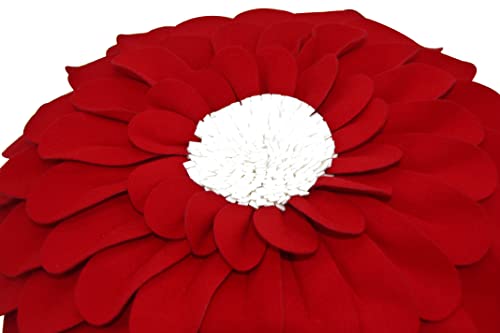 CONTEMPO LIFESTYLES Decorative Flower Pillows – 3D Happy Daisy Flower Throw Pillow - Design Patented – Couch & Bed Flower-Shaped Pillow – Soft & Cozy (14" Flower, 13" Pillow with Insert, Red/Ivory)