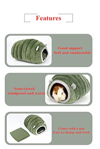 FOUUA Guinea Pig Bed, Hedgehog Hamster Hideout Warm House with Bed Mat, Cotton Caterpillar Shape Small Animals Habitat Supplies for Chinchilla, Hamster, Sugar Glider, Squirrel, Bearded Drago