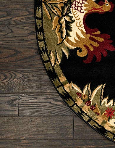 Unique Loom Barnyard Collection French Country Inspired Cottage Rooster Design Area Rug (5' 0 x 8' 0 Oval, Black/Ivory)