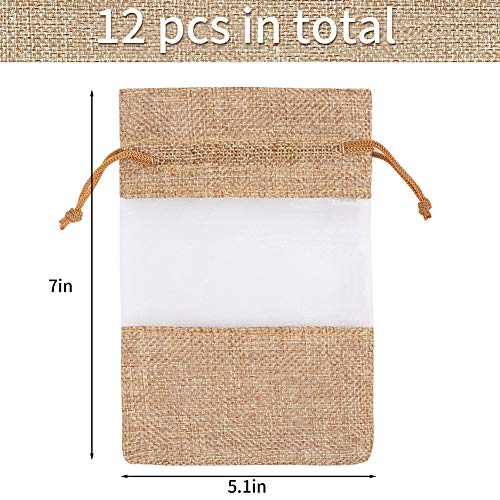 CCINEE 12PCS Burlap Drawstring Gift Bag,Organza Treat Bag Pouch for Wedding Baby Shower Party Favor Supply,5 X 7 Inch