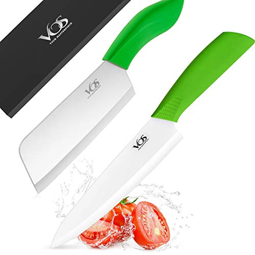 Vos Ceramic Knives Chef 8 Inch and Cleaver Knife 6.5 Inches Bundle