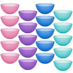 yarlung 20 pack 24 oz plastic salad bowls, 6 inch snack bowls lightweight cereal bowls set for pasta, soup, rice, clear 4 colors