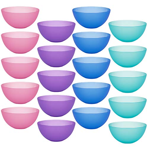 yarlung 20 Pack 24 Oz Plastic Salad Bowls, 6 Inch Snack Bowls Lightweight Cereal Bowls Set for Pasta, Soup, Rice, Clear 4 Colors