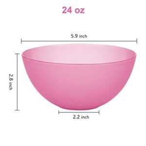 yarlung 20 Pack 24 Oz Plastic Salad Bowls, 6 Inch Snack Bowls Lightweight Cereal Bowls Set for Pasta, Soup, Rice, Clear 4 Colors