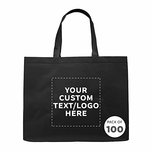 DISCOUNT PROMOS Jumbo Sized Tote Bags Set of 100, Bulk Pack - Grocery, Shopping, Travel, Carry on Bag, Totes for Women, Reusable, Black