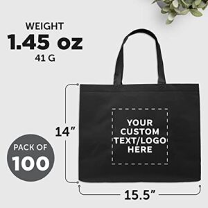 DISCOUNT PROMOS Jumbo Sized Tote Bags Set of 100, Bulk Pack - Grocery, Shopping, Travel, Carry on Bag, Totes for Women, Reusable, Black