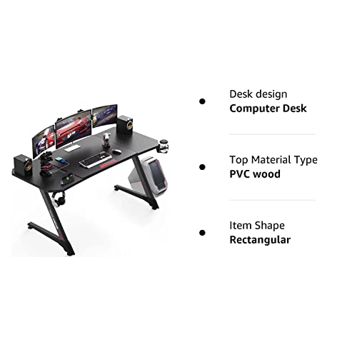 VITESSE Ergonomic Gaming Desk 55 Inch, Z Shaped Office PC Computer Desk with Mouse Pad, Gamer Tables with Gaming Handle Rack, Cup Holder Headphone Hook