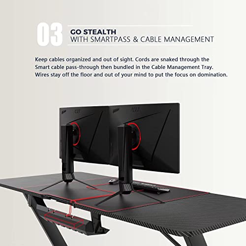 VITESSE Ergonomic Gaming Desk 55 Inch, Z Shaped Office PC Computer Desk with Mouse Pad, Gamer Tables with Gaming Handle Rack, Cup Holder Headphone Hook