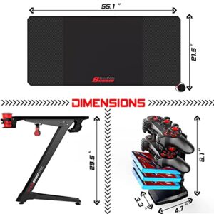 VITESSE Ergonomic Gaming Desk 55 Inch, Z Shaped Office PC Computer Desk with Mouse Pad, Gamer Tables with Gaming Handle Rack, Cup Holder Headphone Hook