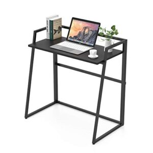 eureka ergonomic 33 inch folding desk table, home office collapsible study writing pc laptop small computer desk for small spaces no assembly, black