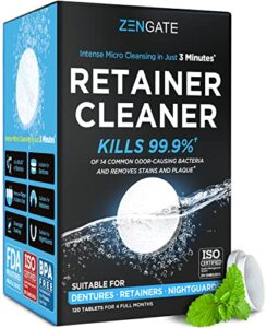 retainer cleaner - denture cleaning tablets - formulated in usa - clean mouth guard, aligner, night guard in 3 minutes - 120 tabs big pack - 4 month supply - dental cleanser for teeth appliances