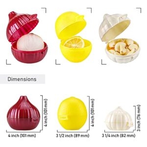 Crystalia Vegetable Storage Containers for Refrigerator Set of 3, Onion Storage, Garlic Keeper, Lemon Saver, Produce Saver Set, BPA Free