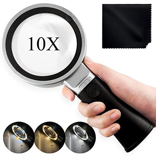 MAGDEPO 10X Lighted Magnifying Stand Loupe Reading Magnifier with 12 SMD LEDs Dimmable Lighting Modes, Perfect for Macular Degeneration, Reading, Soldering, Inspection, Cross Stitch, etc.