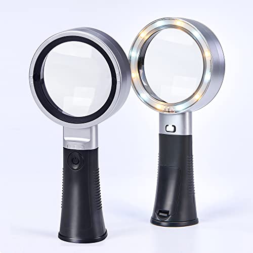 MAGDEPO 10X Lighted Magnifying Stand Loupe Reading Magnifier with 12 SMD LEDs Dimmable Lighting Modes, Perfect for Macular Degeneration, Reading, Soldering, Inspection, Cross Stitch, etc.