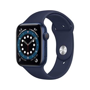 apple watch series 6 (gps, 44mm) - blue aluminum case with deep navy sport band (renewed)