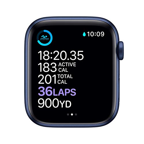 Apple Watch Series 6 (GPS, 44mm) - Blue Aluminum Case with Deep Navy Sport Band (Renewed)