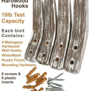 WRIGHTMART Wooden Wall Mounted Coat Hook Set of 4 - Heavy Duty Handmade for Entryway, Hallway, Bathroom, Kitchen - Weathered Whitewash Farmhouse Decor