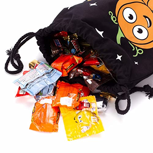 Halloween Trick or Treat Candy Bag | Washable Canvas Tote Bag | Drawstring Bag for Halloween Candy | Pumpkin